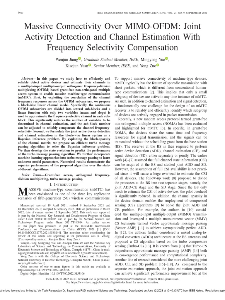 Massive Connectivity Over MIMO-OFDM Joint Activity Detection and Channel Estimation With ...