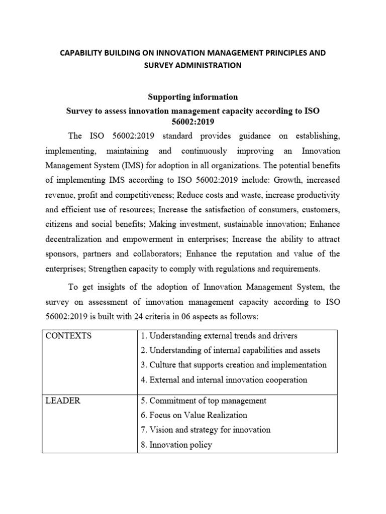 Questionnaire Innovation Management Survey | PDF