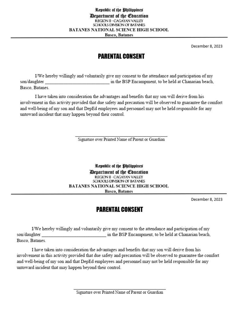 Parentalconsent BSP | PDF