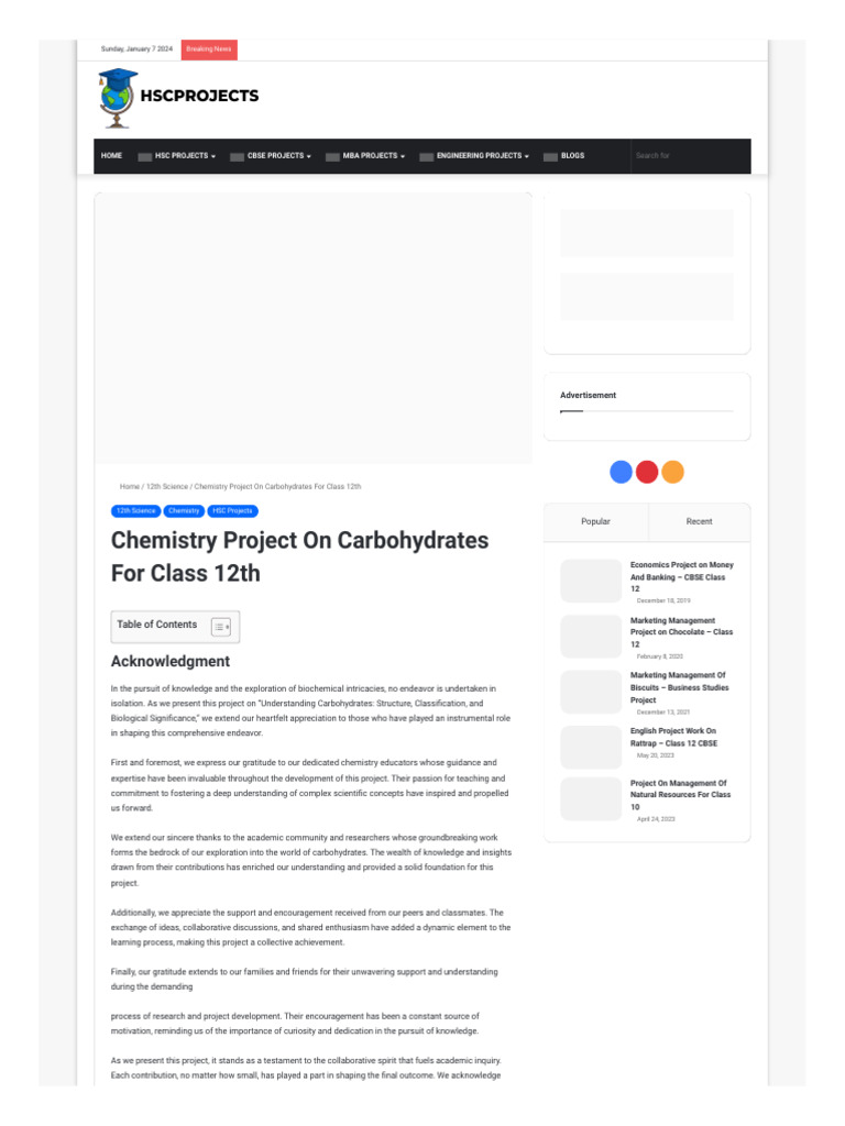 Hscprojects Com Chemistry Project On Carbohydrates For Class 12th ...
