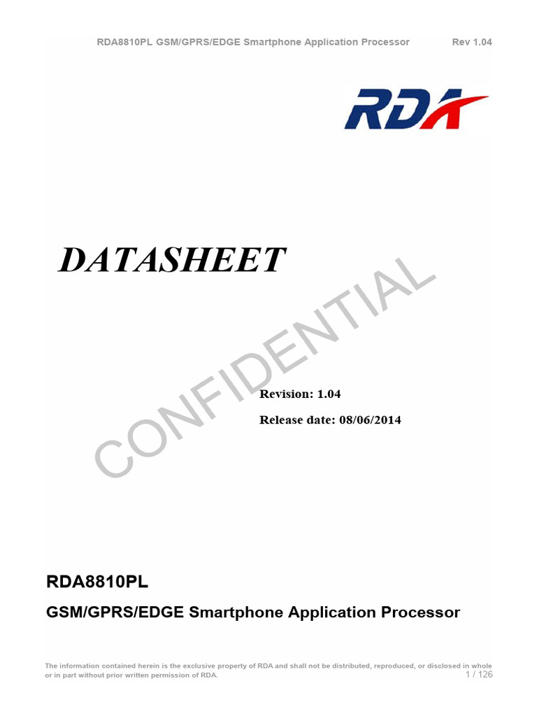 RDA8810PL Smartphone Application Processor V1 04-2 | PDF
