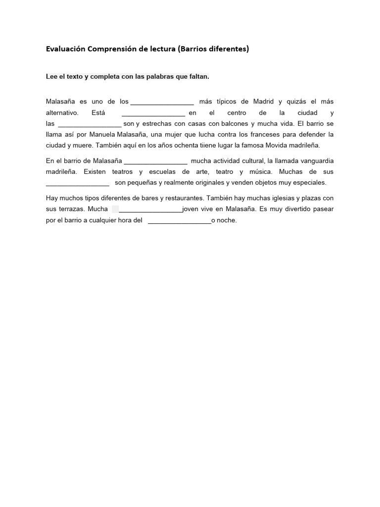 Mi Barrio - Reading Comprehension Task 2 | PDF