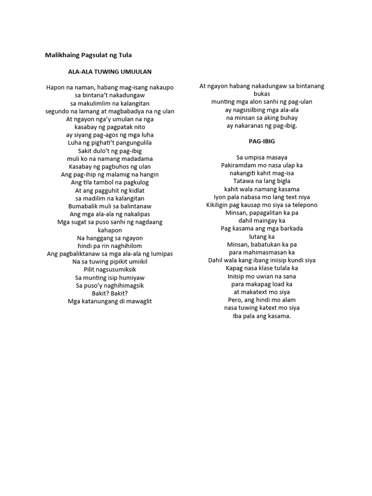 Malikhaing Pagsulat NG Tula | PDF