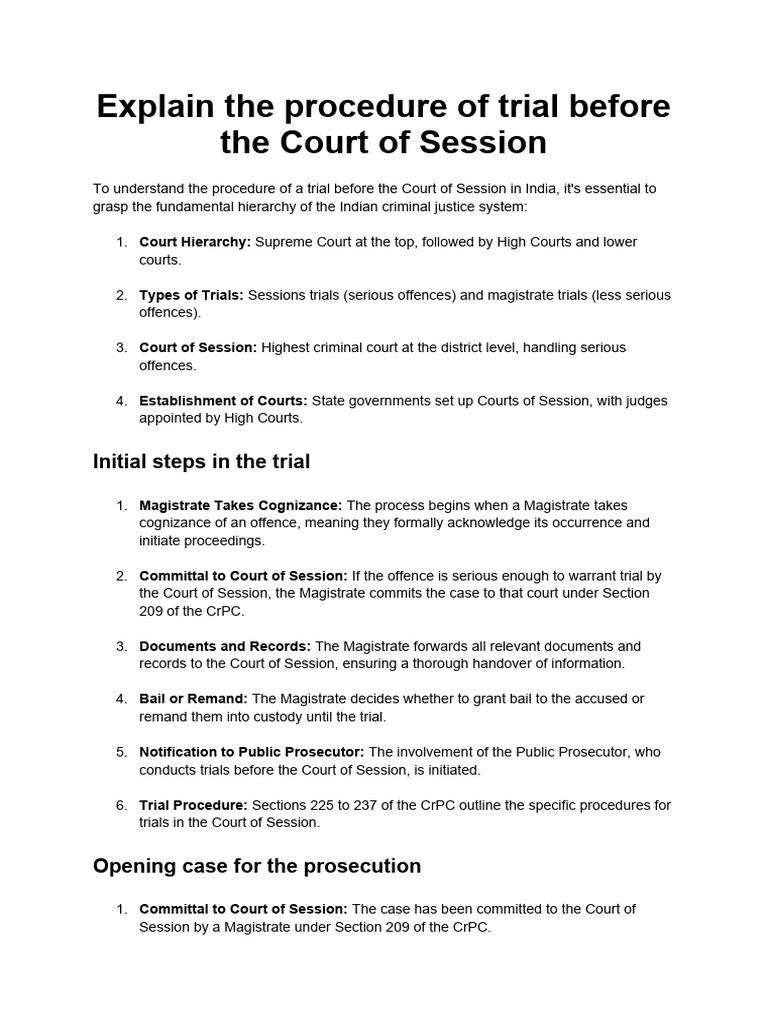 Explain The Procedure of Trial Before The Court of Session | PDF