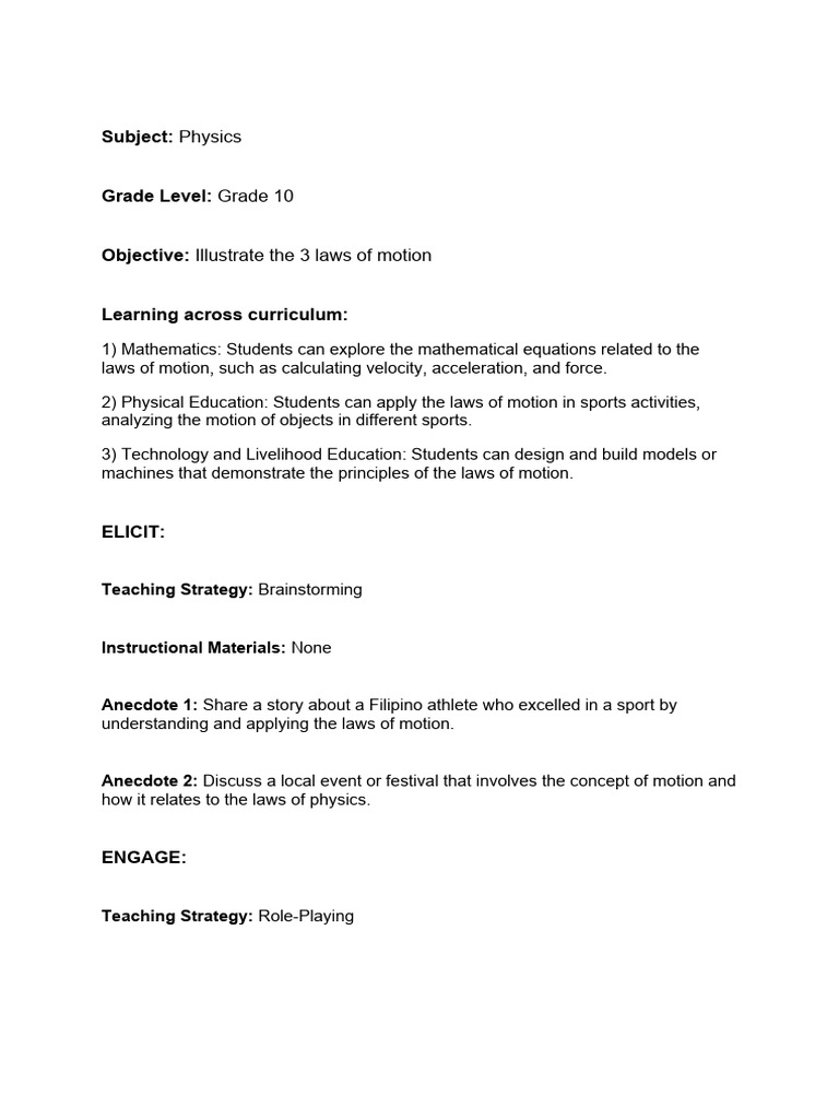Physics Lesson Plan (7s) | PDF | Newton's Laws Of Motion | Force