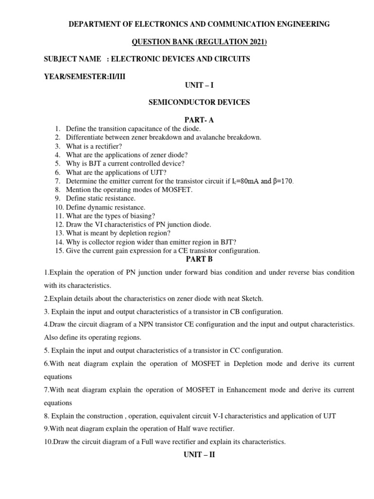 Edc Question Bank | PDF | Amplifier | Electronic Oscillator