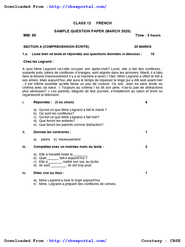 Examen de français classe 12 : questions et réponses | PDF | La nature