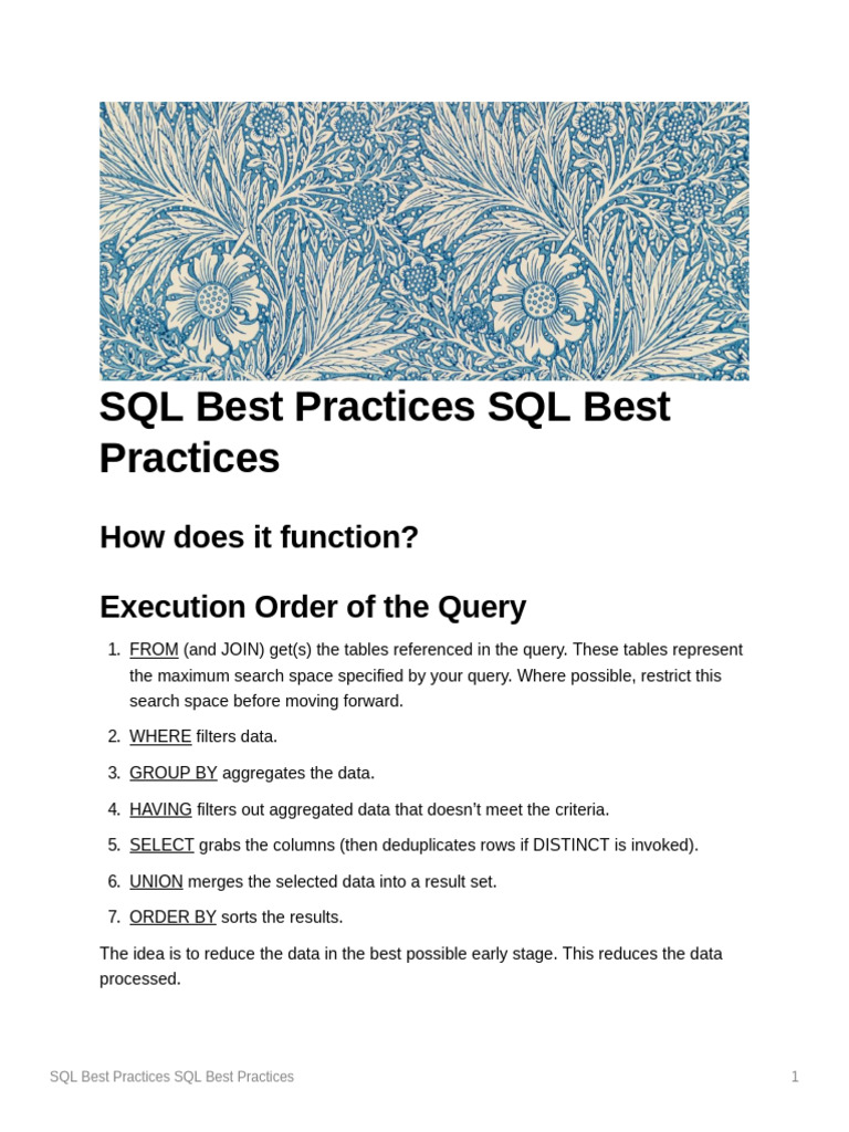 SQL Best Practicces | PDF | Sql | Database Index
