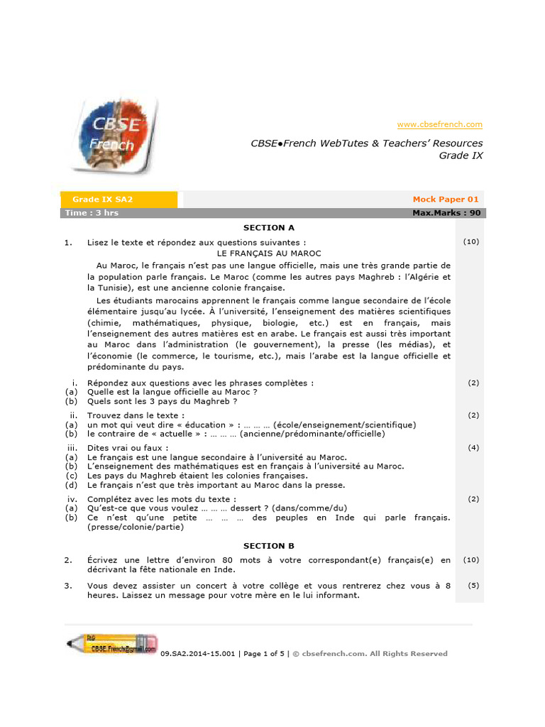 CBSE CLASS 9 SA 2 2014 15 PDF