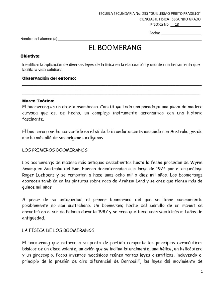 Física y Diseño del Boomerang | PDF