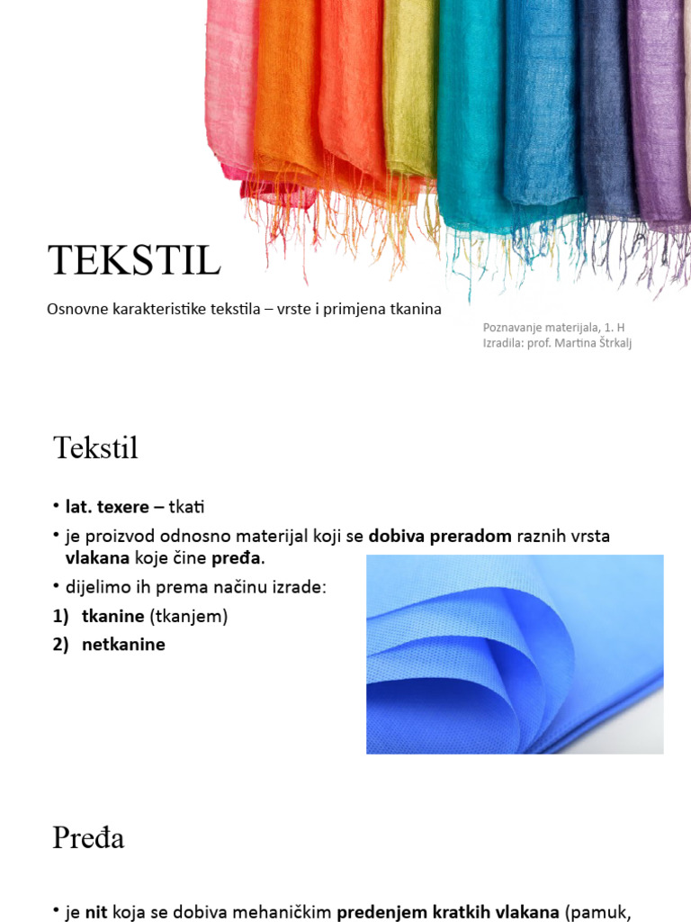 Obućar - Poznavanje Materijala - Tekstil Osnovne Karakteristike ...