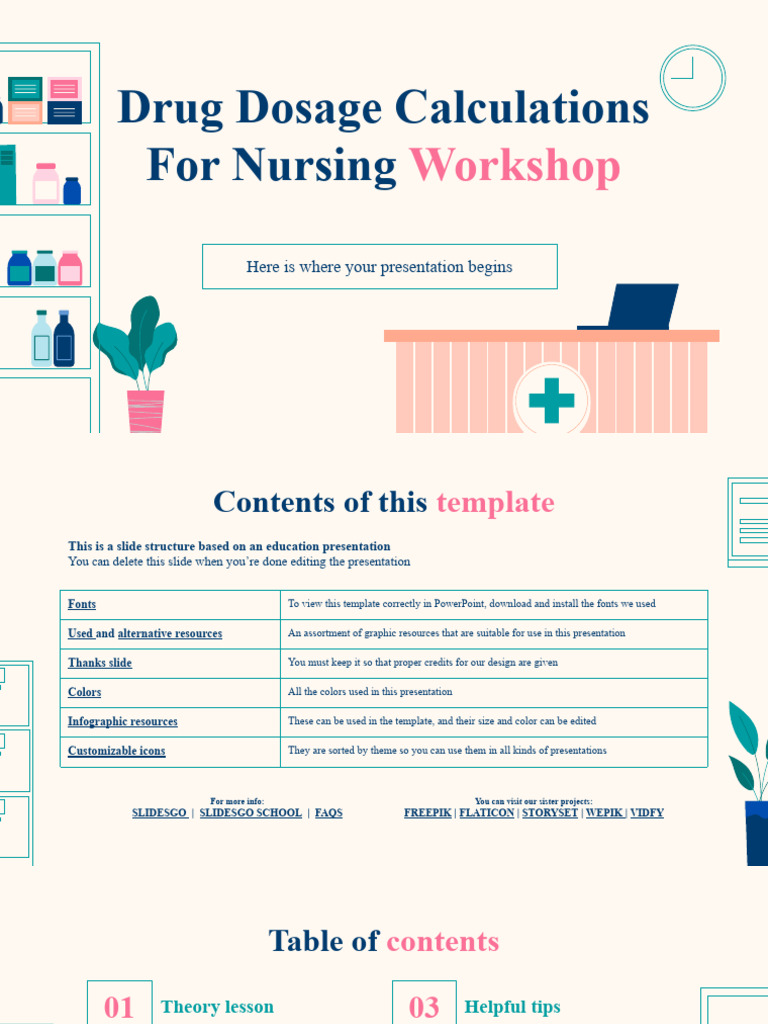 Drug Dosage Calculations For Nursing Workshop by Slidesgo | PDF