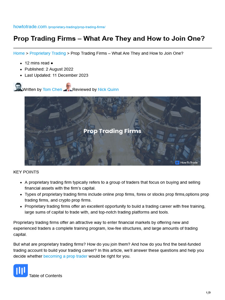 Prop Trading Firms What Are They and How To Join One | PDF