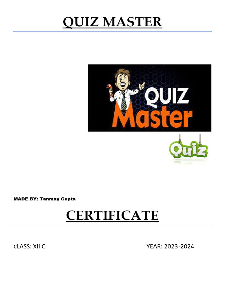 QUIZ MASTER Computer Science Class 12 | PDF QUIZ MASTER Computer Science Class 12 | PDF