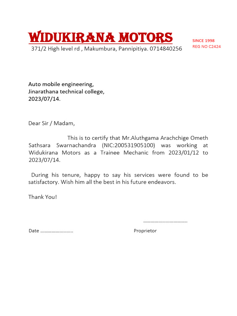 Service Letter | PDF