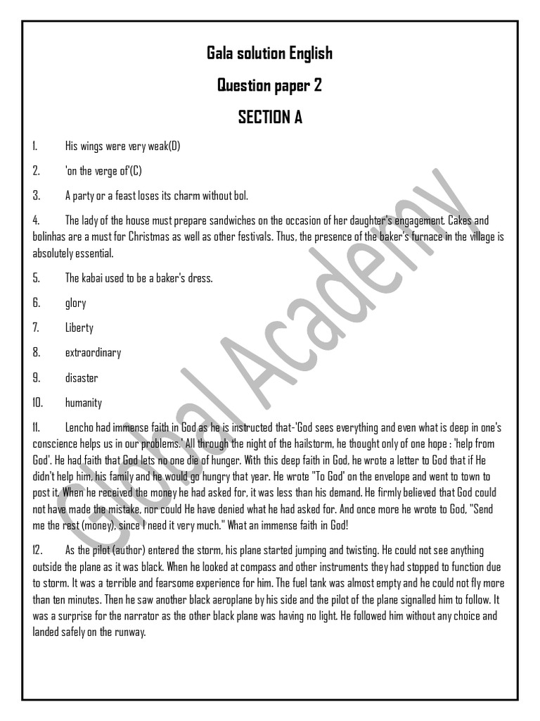 Gala Solution English Paper 2 | PDF
