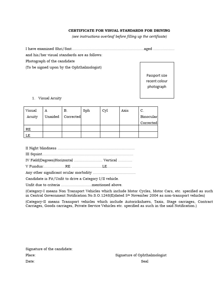 DL Eye Test Form | PDF