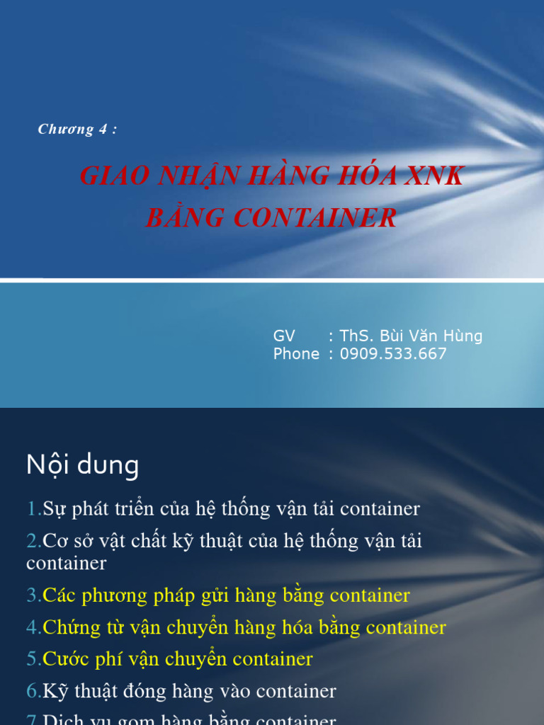 Bai Giang DLGN VA KBHQ Chuong 4 Giao Nhan Hang Hoa XNK Container Bang Duong Bien | PDF