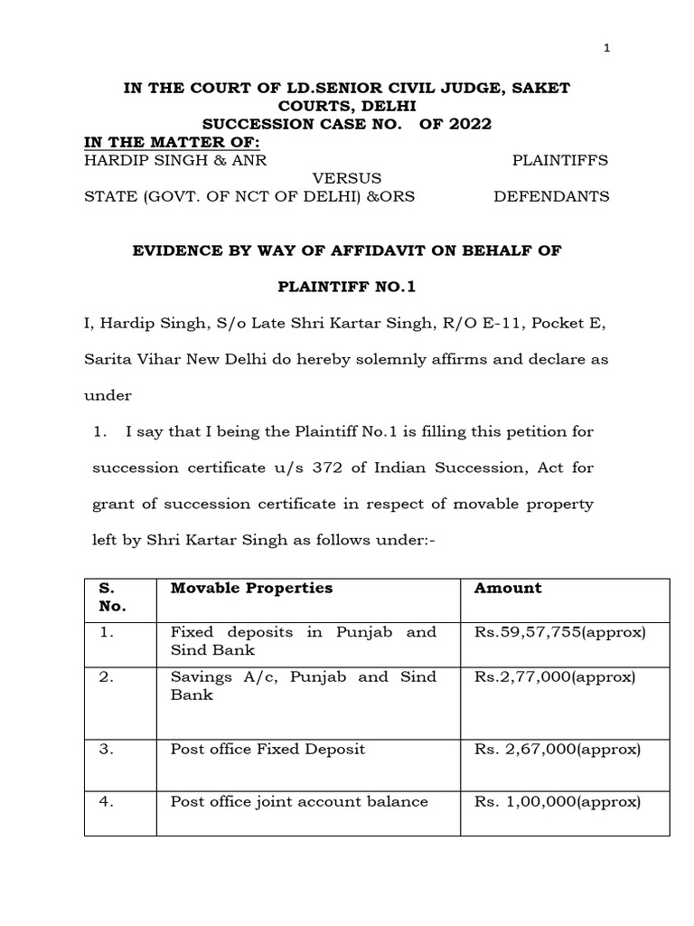 Succession Certificate Affidavit Format | PDF | Common Law | Justice