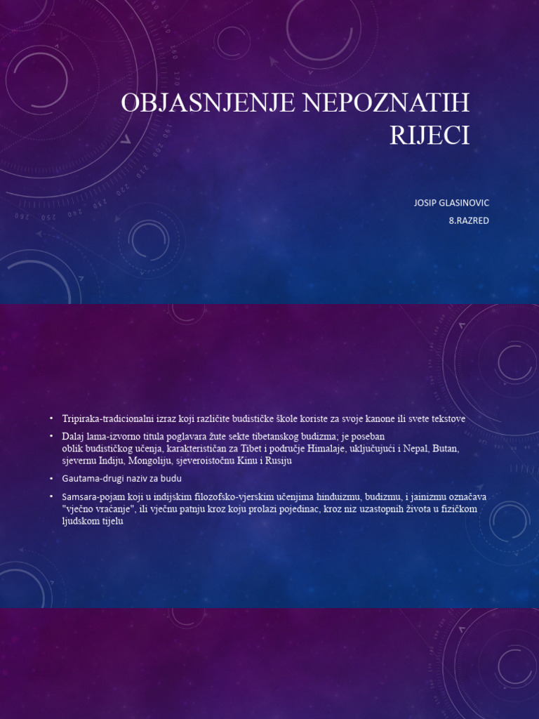 Objasnjenje Nepoznatih Rijeci: Josip Glasinovic 8.razred | PDF