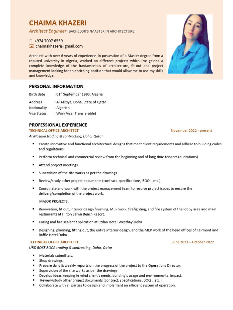Resume Chaima Khazeri | PDF | Architect | Auto Cad