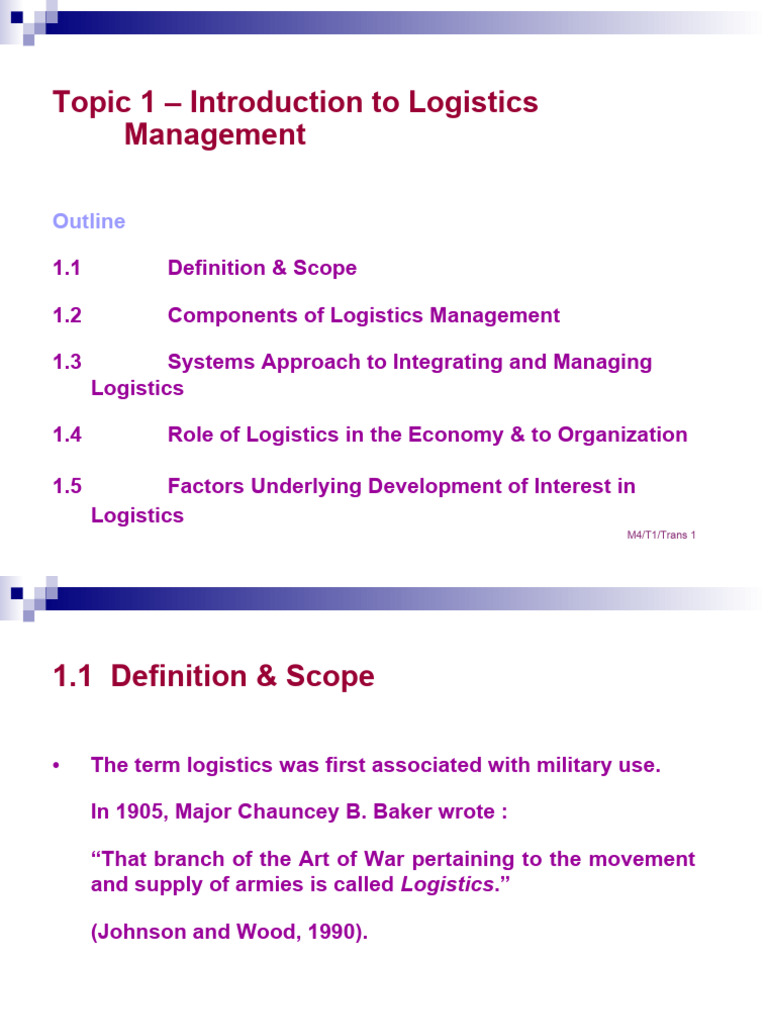 Topic 1-Introduction To Logistics Management | PDF