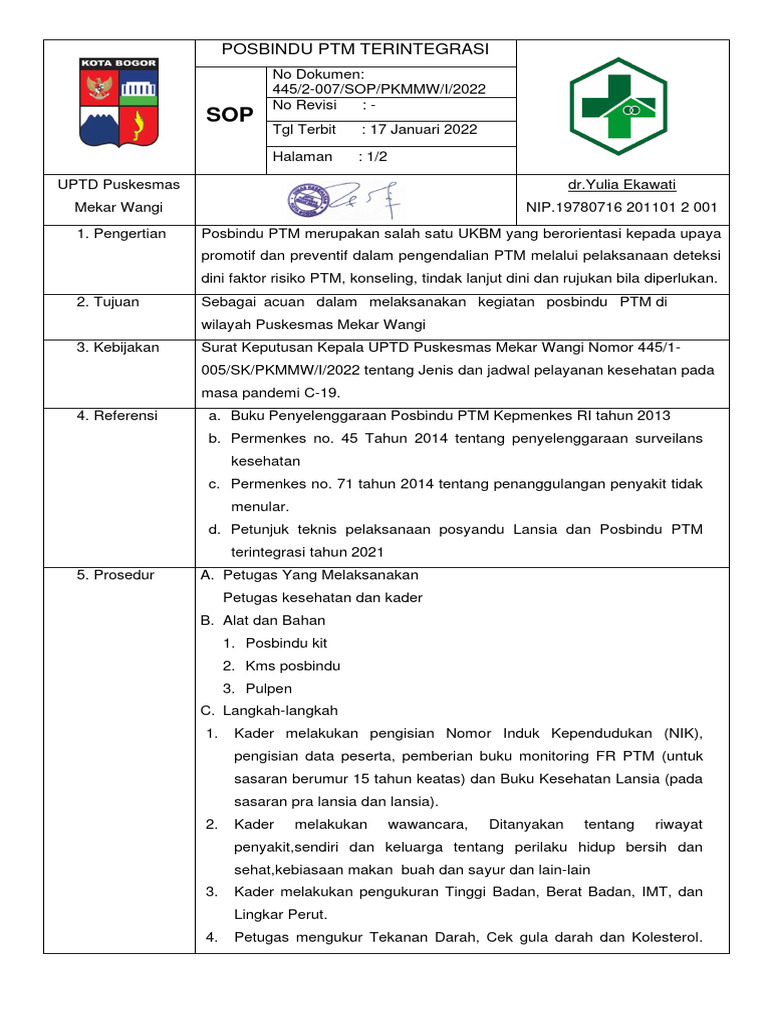 Sop Posbindu Terintegrasi | PDF