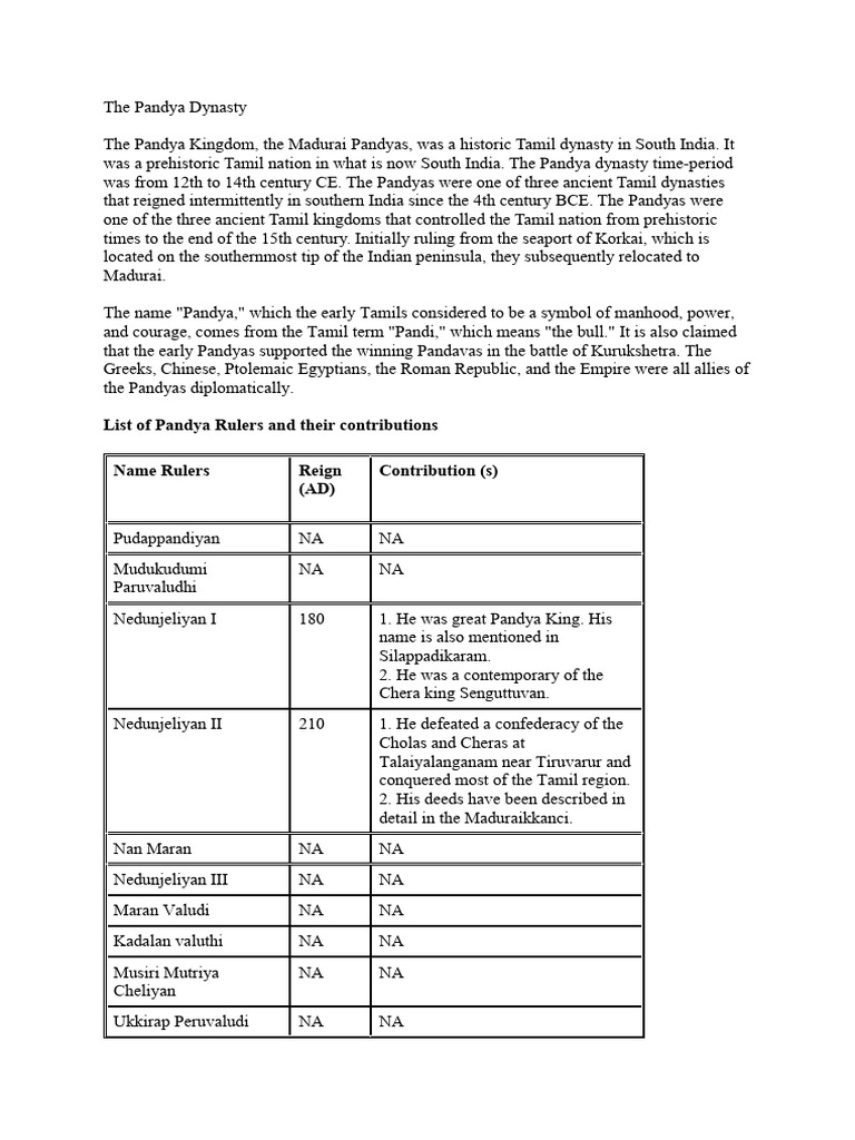 The Pandya Dynasty | PDF