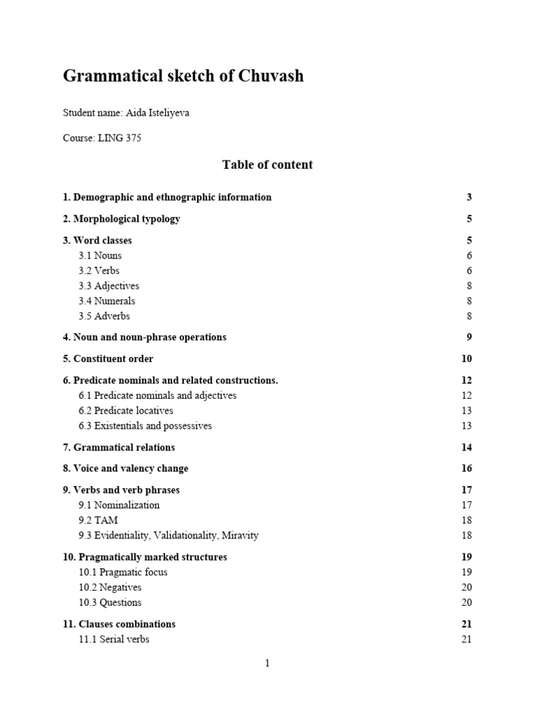 Grammatical Sketch of Chuvash Language | PDF | Verb | Adjective