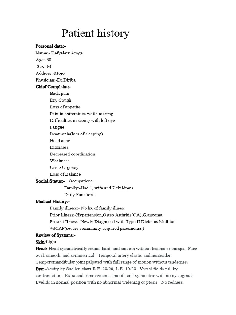 Patient History | PDF | Human Nose | Tongue