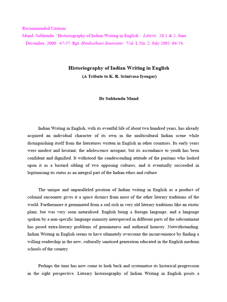 Indian Wiriting in English Material | PDF | Historiography | Novels