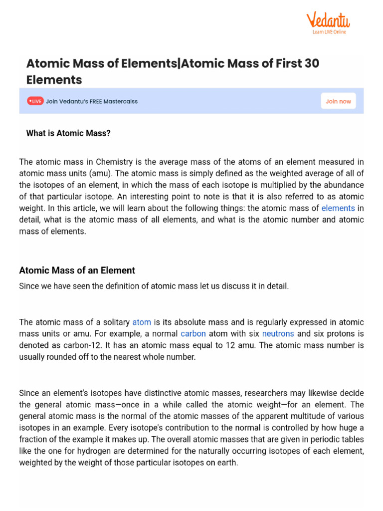 Atomic Mass of Elements - Atomic Mass of First 30 Elements | PDF