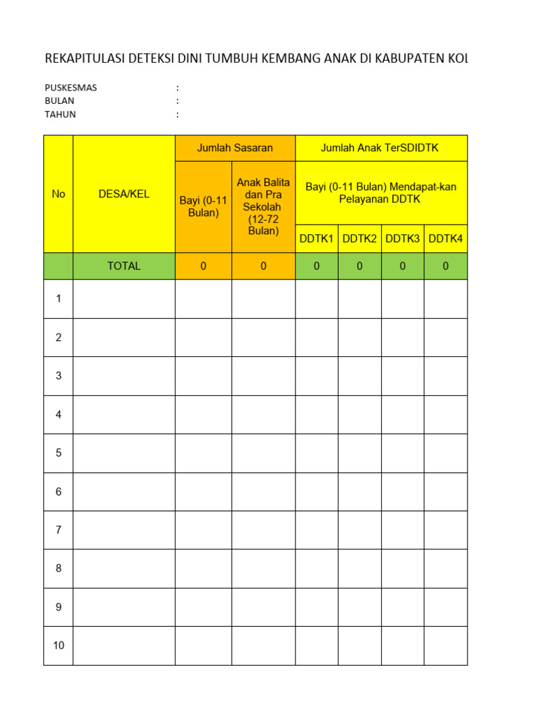 Format Rekapan DDTK Terbaru 2023 | PDF