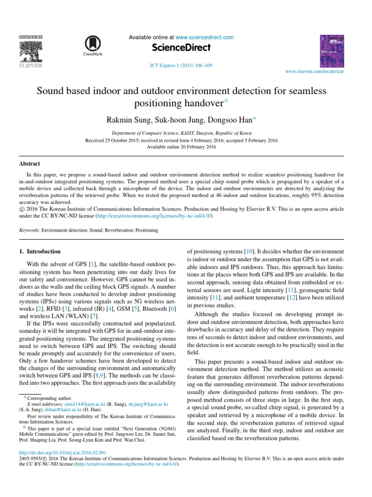 Sound Based Indoor and Outdoor Environment Detection For Seamle - 2015 - ICT Exp | PDF | Sound ...