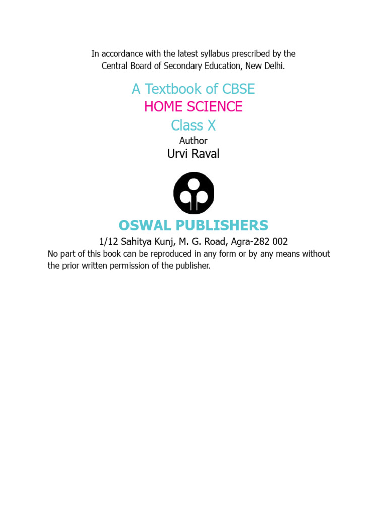 Home Science Textbook For CBSE Class 10 - Urvi Raval | PDF