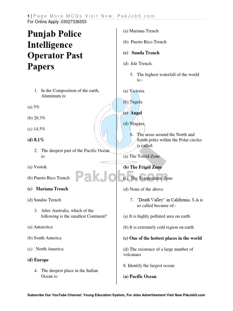 Punjab Police Intelligence Operator Papers | PDF