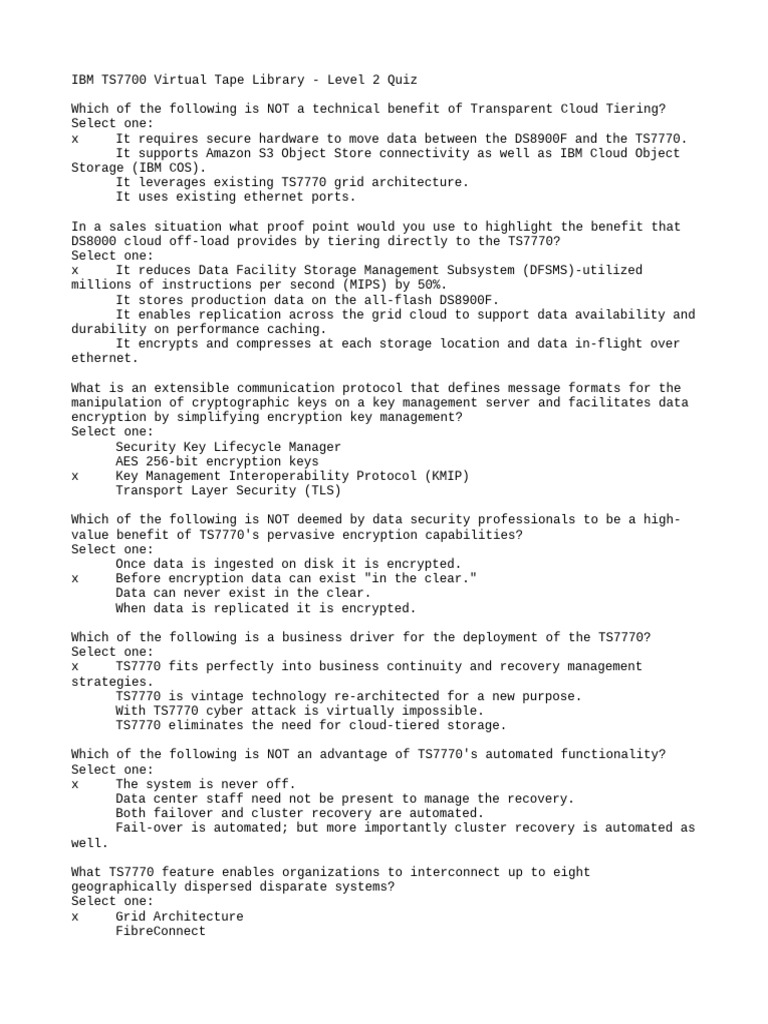 IBM TS7700 Virtual Tape Library - Level 2 Quiz | PDF | Computer Data ...