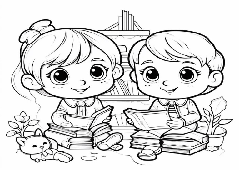 Kids Reading Colouring Pages | PDF