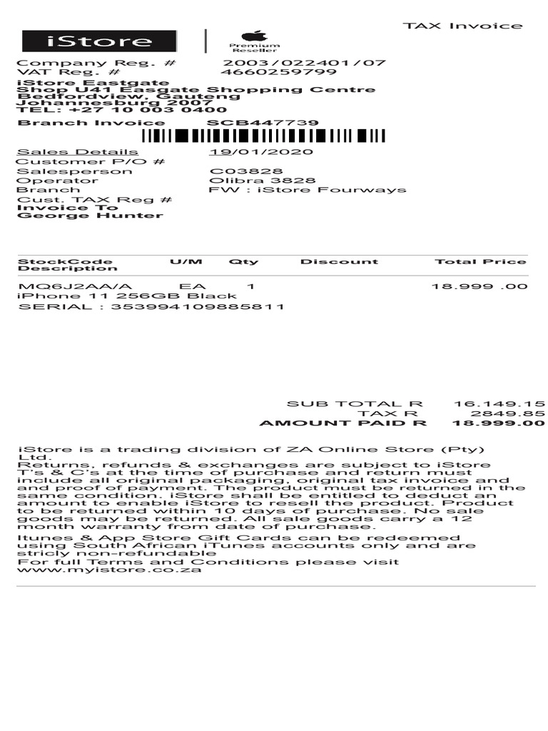 Branch Invoice SCB447739 | PDF