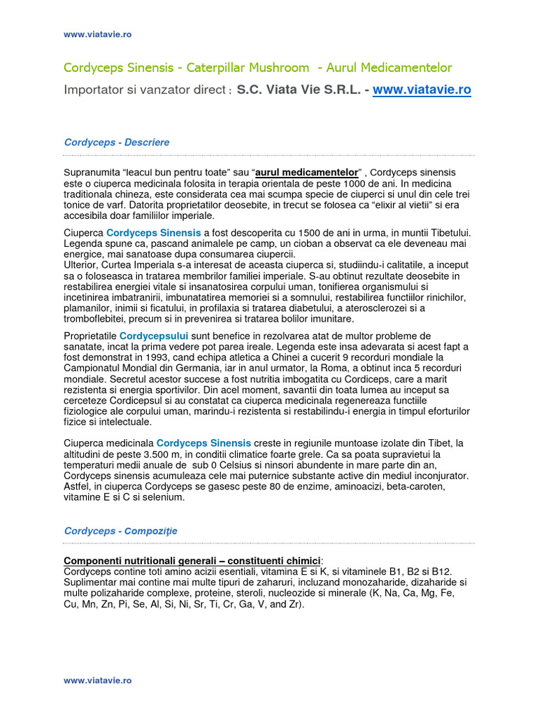 Cordyceps Sinensis - Caterpillar Mushroom - informatii suplimentare | PDF