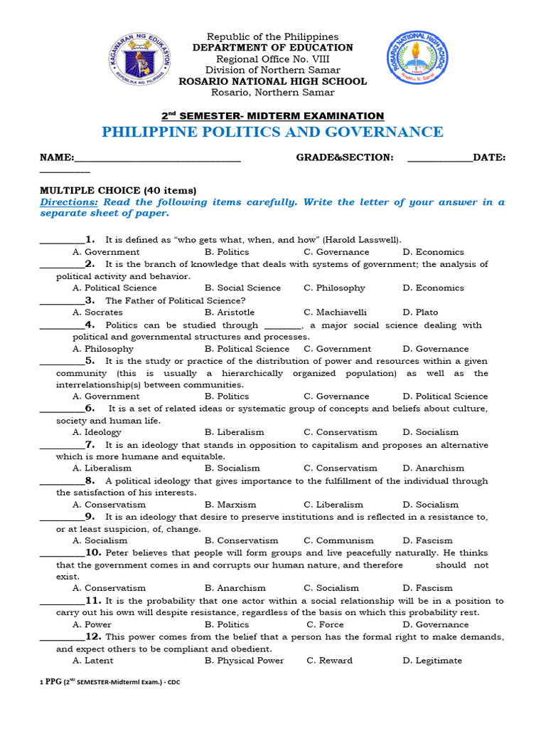2ND SEM - MIDTERM EXAM in PPG | PDF