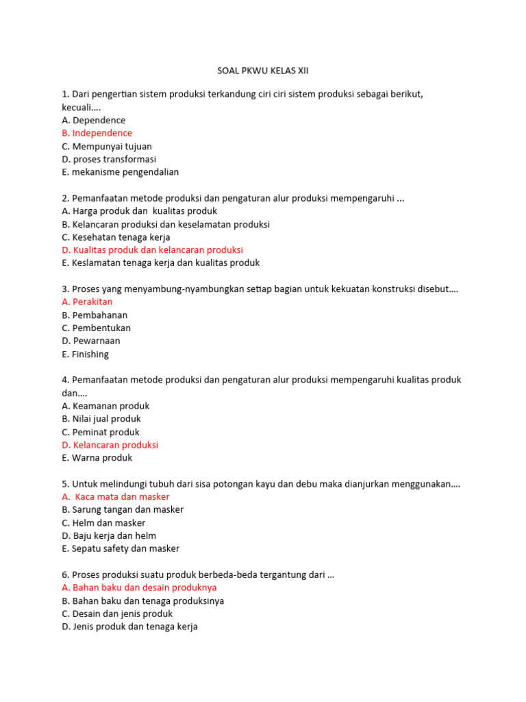 Soal - Soal Pkwu Semester Ganjil Kelas Xii 2023 | PDF