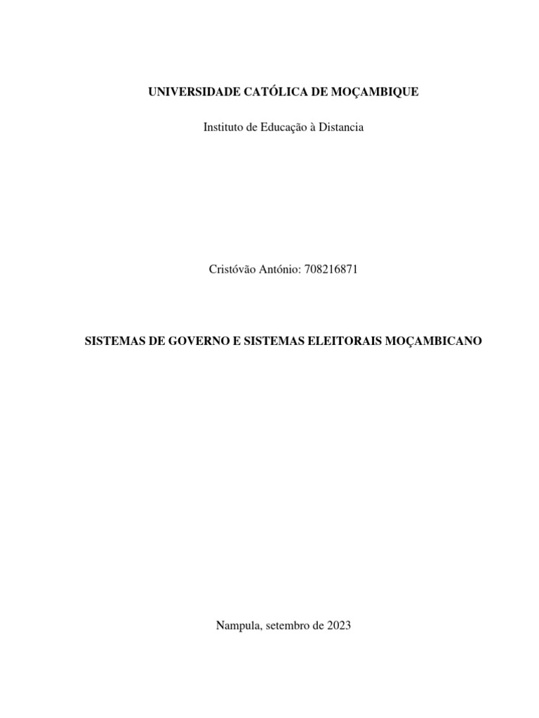 Sistemas de Governo e Eleitorais em Moçambique | PDF | Carreira e ...