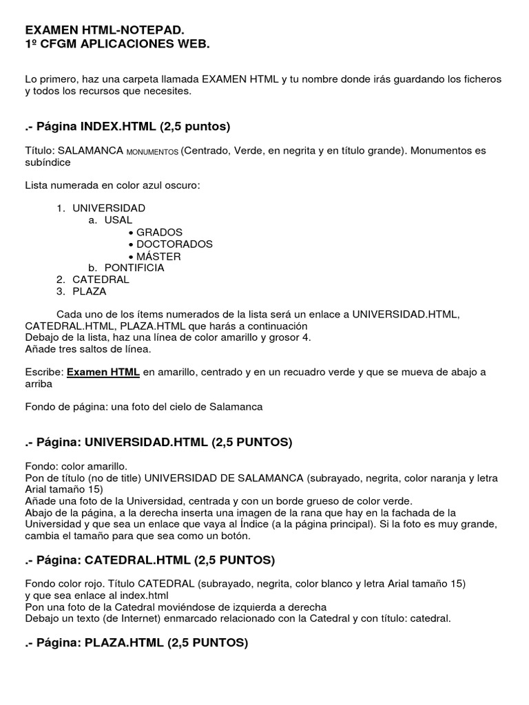 Examen Html-Notepad. 1º CFGM Aplicaciones Web.: Monumentos | PDF