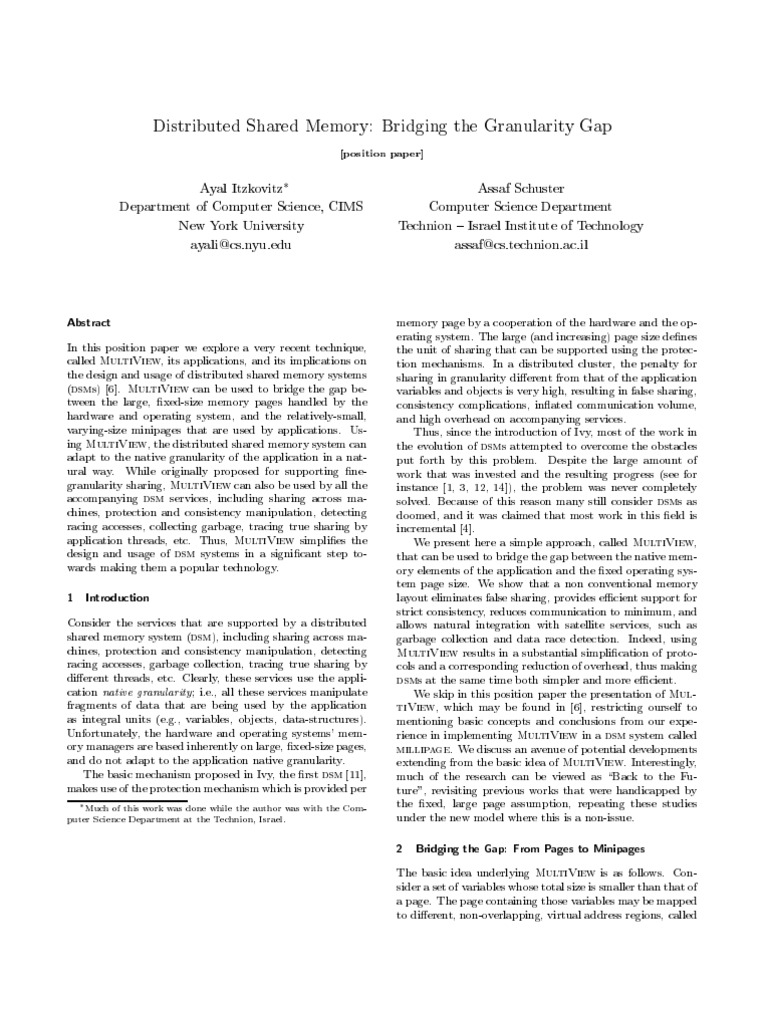 Distributed Shared Memory: Bridging The Granularity Gap | PDF | Cpu Cache | Pointer (Computer ...