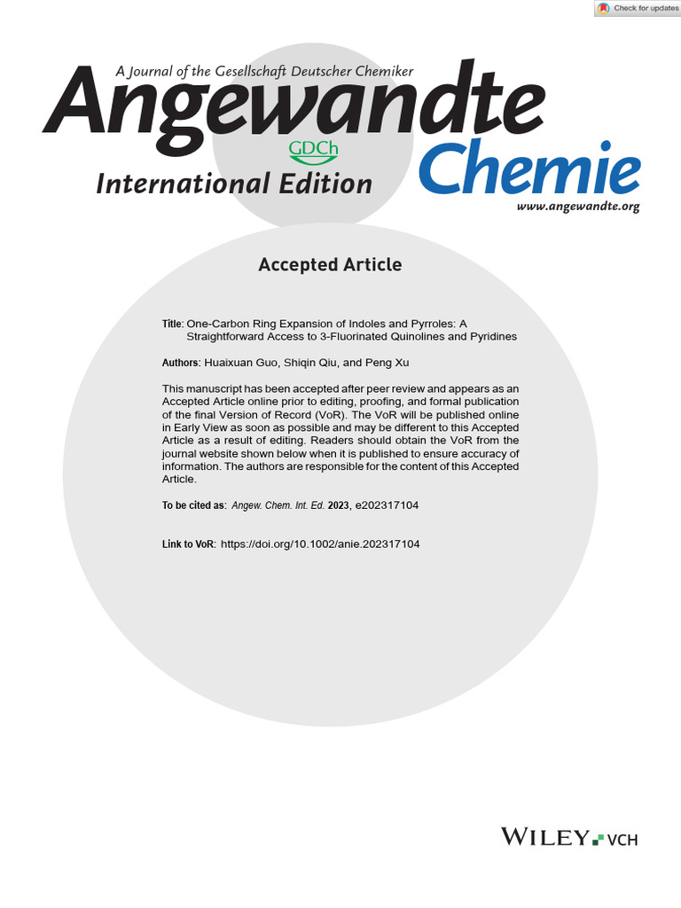 Angew Chem Int Ed - 2023 - Guo - One‐Carbon Ring Expansion of Indoles and Pyrroles A ...
