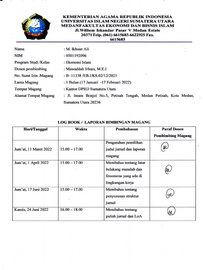 Log Book Bimbingan Magang | PDF