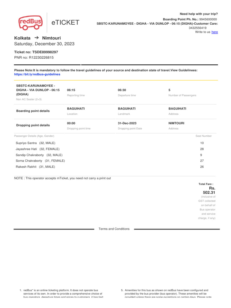 Bus Ticket TSDE89998297 | PDF