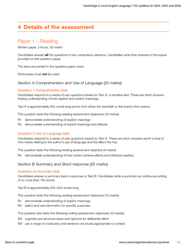 Cambridge O Level English Language 2024-26 | PDF | Reading ...