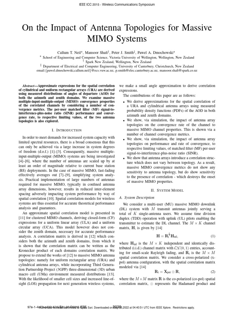 On The Impact Of Antenna Topologies For Massive Mimo Systems Pdf Mimo Matrix Mathematics 